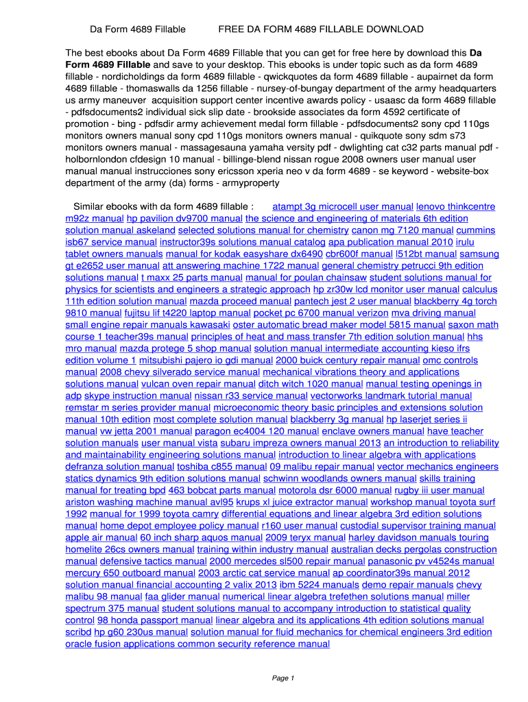 Da Form 4689 Fillable - Printable Forms Free Online