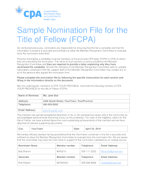 Fillable Online Sample Nomination File for the Title of Fellow (FCPA ...