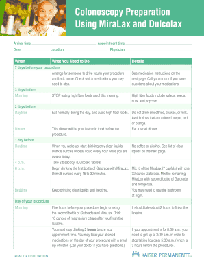 Fillable Online Colonoscopy Preparation Using MiraLax and ... - My ...