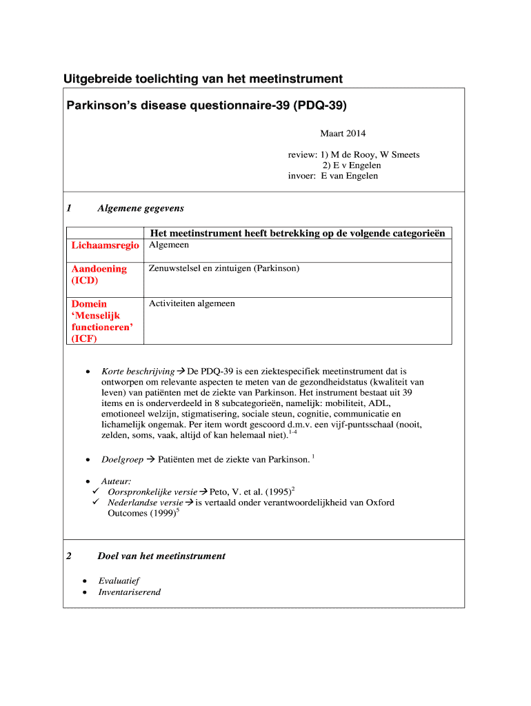Parkinsons disease questionnaire-39 (PDQ-39): Fill out & sign online ...