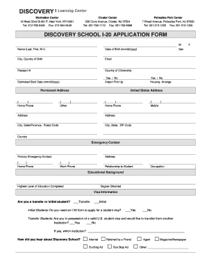 Fillable Online DISCOVERY SCHOOL I-20 APPLICATION FORM Fax Email Print ...