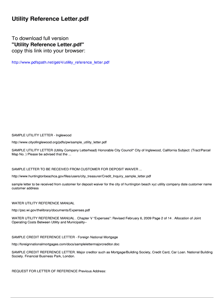 Fillable Online Utility Reference Letter - pdfslibforme.com Fax Email ...