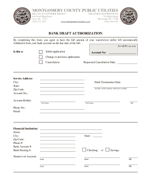 Fillable Online BANK DRAFT AUTHORIZATION - Montgomery County Fax Email Print - pdfFiller