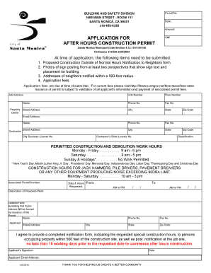 Fillable Online application for after hours construction permit - City ...