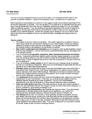 Fillable Online CV Help Sheet Fax Email Print - pdfFiller