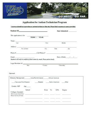 Fillable Online Application for Autism Technician Program Fax Email ...