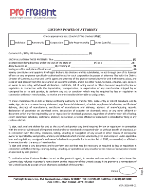 Fillable Online customs power of attorney - Profreight, Inc. Fax Email ...