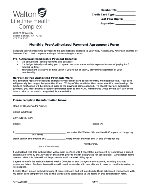 Fillable Online Monthly Pre-Authorized Payment Agreement Form Fax Email ...