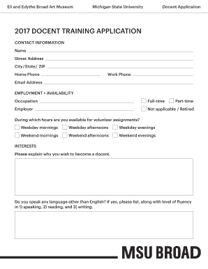 Fillable Online broadmuseum msu docent information + application ...