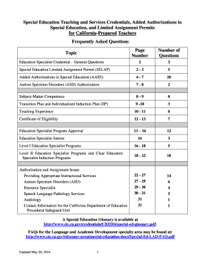 Fillable Online Special Education Teaching and Services Credentials ...