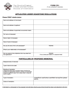 Fillable Online FORM CR1 - Chelmsford Diocese - Anglican.org Fax Email ...