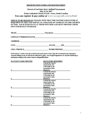 Fillable Online final roster sheet - SCCOG Youth & Discipleship Fax ...