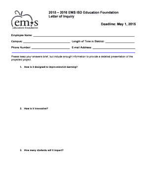Fillable Online 2015 2016 EMS ISD Education Foundation Letter of ...