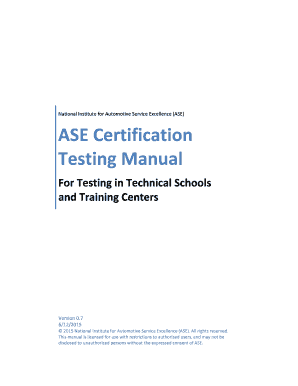 Fillable Online ASE Certification Testing Manual. For Testing in ...