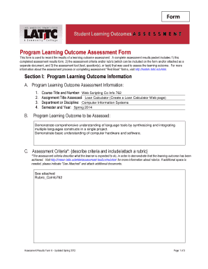 Fillable Online college lattc Program Learning Outcome Assessment Form ...