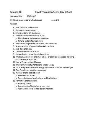 Fillable Online Science 10 David Thompson Secondary School - SD6 Fax ...