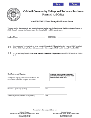 Fillable Online Food Stamp Verification form - Caldwell Community ...