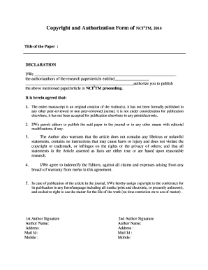 Fillable Online Copyright and Authorization Form of NCI Fax Email Print ...