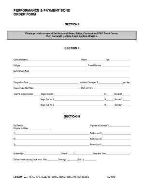 Fillable Online PERFORMANCE & PAYMENT BOND ORDER FORM Fax Email Print ...