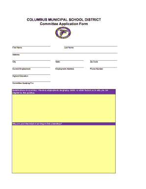 Fillable Online Committee Application Form.xlsx - Columbus Municipal School District Fax Email ...