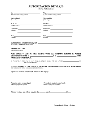 Fillable Online AUTORIZACION DE VIAJE Fax Email Print - pdfFiller