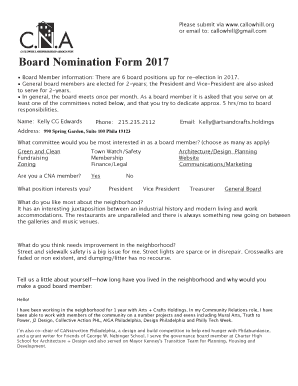 Fillable Online Board Nomination Form 2017 - Callowhill Neighborhood ...