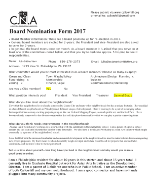 Fillable Online Board Nomination Form 2017 - Callowhill Neighborhood Association Fax Email Print ...