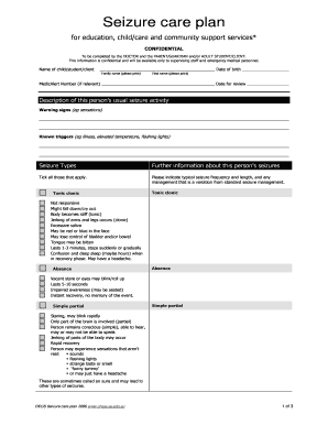 Fillable Online Seizure Care Plan - Ridgehaven Primary School Fax Email ...