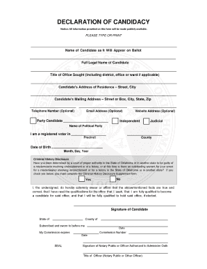 Fillable Online CANDIDATE FILING INSTRUCTIONS - apps.ok.gov Fax Email Print - pdfFiller