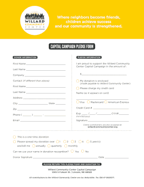 Fillable Online capital campaign pledge form - Willard Community Center ...