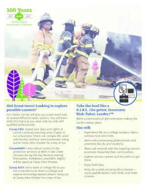 Fillable Online Career Camps Brochure - Girl Scouts of Wisconsin ...