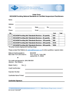Fillable Online Order Form: NCCAOM Providing National Standards for ...