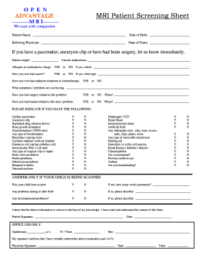 Fillable Online MRI Patient Screening Sheet - Open Advantage MRI Fax ...