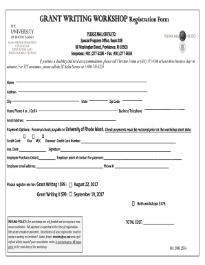 Fillable Online GRANT WRITING WORKSHOP Registration Form - University ...