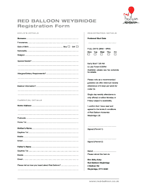 Fillable Online RED BALLOON WEYBRIDGE Registration Form Fax Email Print - pdfFiller