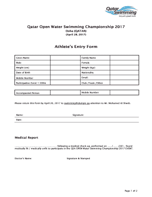 Fillable Online Athlete s Entry Form - Qatar Swimming Fax Email Print ...