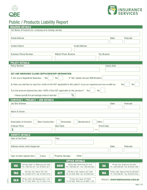 Fillable Online Public / Products Liability Report - HIA Insurance ...