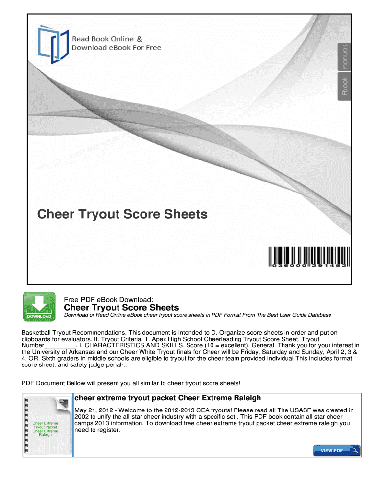 Fillable Online Cheer Tryout Score Sheets - mybooklibrary.Com Fax Email ...
