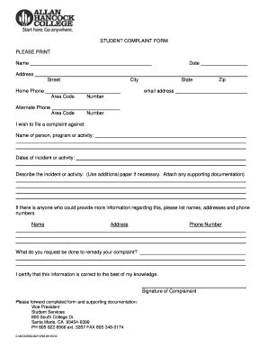 Fillable Online Student Complaint Form - Allan Hancock College Fax ...
