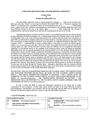 Fillable Online PURCHASER QUESTIONNAIRE AND SUBSCRIPTION AGREEMENT ...