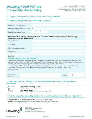 Fillable Online Downing FOUR VCT plc Irrevocable Undertaking Fax Email ...