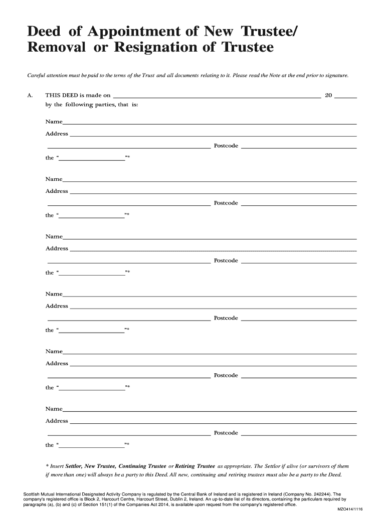 Fillable Online Deed of Appointment of New Trustee/ Fax Email Print ...