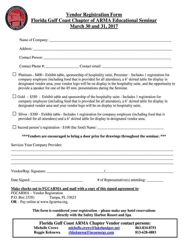 Fillable Online Printable Vendor Registration Form - Florida Gulf Coast ...