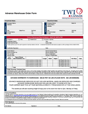 Fillable Online ADVANCE WAREHOUSE ORDER FORM - .doc Fax Email Print ...