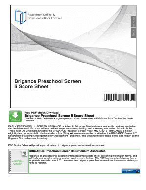 Fillable Online Brigance Preschool Screen Ii Score Sheet ...
