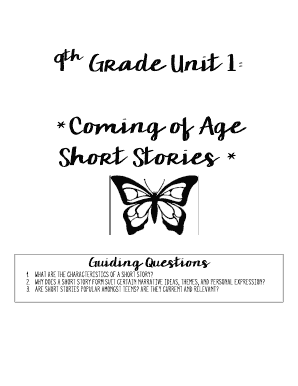Fillable Online 9 Grade Unit 1: *Coming of Age Short Stories - Mrs ...