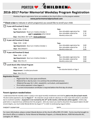 Fillable Online Weekday Program registration forms are available at the ...