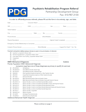 Fillable Online Psychiatric Rehabilitation Program Referral ... - PDG ...