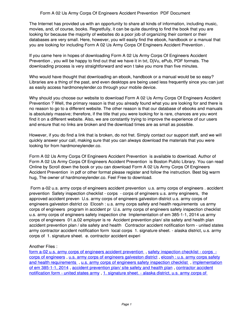 Fillable Online Form A 02 Us Army Corps Of Engineers Accident ...