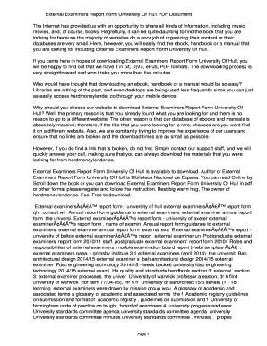 Fillable Online External Examiners Report Form University Of Hull PDF ...